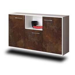 Stil.Zeit Sideboard Overland Park | Korpus Weiß | Rost hängend mit Griffen (136x79x35cm)