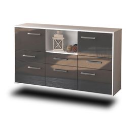 Stil.Zeit Sideboard Pomona | Korpus Weiß | Grau hängend mit Griffen (136x79x35cm)