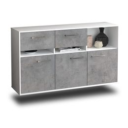 Stil.Zeit Sideboard Enterprise | Korpus Weiß | Beton hängend mit Griffen (136x79x35cm)