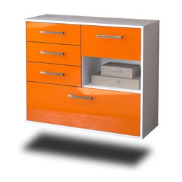 Stil.Zeit Sideboard Knoxville | Korpus Weiß | Orange hängend mit Griffen (92x79x35cm)