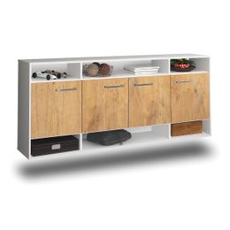 Stil.Zeit Sideboard Provo | Korpus Weiß | Eiche hängend mit Griffen (180x79x35cm)