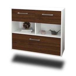 Stil.Zeit Sideboard Newport News | Korpus Weiß | Walnuss hängend mit Griffen (92x79x35cm)