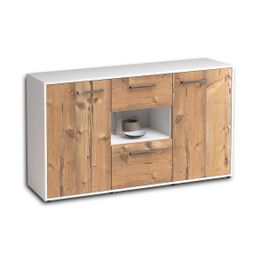 Stil.Zeit Sideboard Denise | Korpus Weiß | Pinie mit Griffen (136x79x35cm)