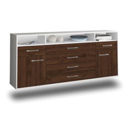 Stil.Zeit Sideboard Bellevue | Korpus Weiß | Walnuss hängend mit Griffen (180x79x35cm)