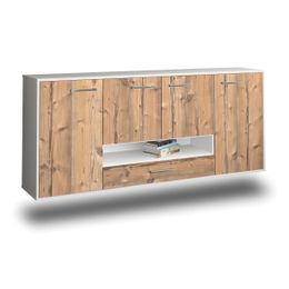 Stil.Zeit Sideboard Abilene | Korpus Weiß | Pinie hängend mit Griffen (180x79x35cm)