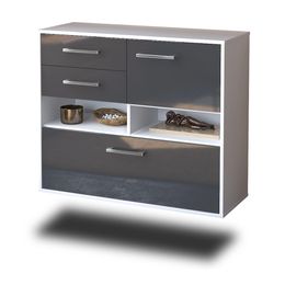 Stil.Zeit Sideboard Salt Lake City | Korpus Weiß | Grau hängend mit Griffen (92x79x35cm)