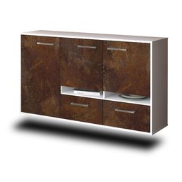 Stil.Zeit Sideboard Lancaster | Korpus Weiß | Rost hängend mit Griffen (136x79x35cm)