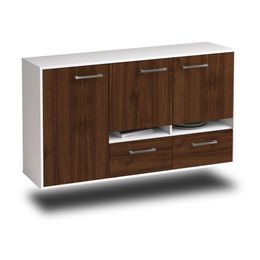 Stil.Zeit Sideboard Lancaster | Korpus Weiß | Walnuss hängend mit Griffen (136x79x35cm)