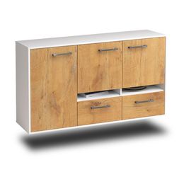 Stil.Zeit Sideboard Lancaster | Korpus Weiß | Eiche hängend mit Griffen (136x79x35cm)