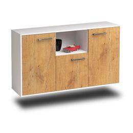 Stil.Zeit Sideboard Overland Park | Korpus Weiß | Eiche hängend mit Griffen (136x79x35cm)