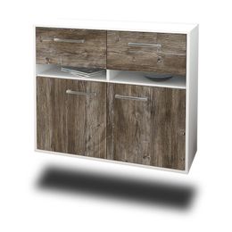 Stil.Zeit Sideboard Fort Lauderdale | Korpus Weiß | Treibholz hängend mit Griffen (92x79x35cm)