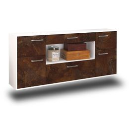 Stil.Zeit Sideboard Visalia | Korpus Weiß | Rost hängend mit Griffen (180x79x35cm)