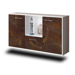 Stil.Zeit Sideboard Garden Grove | Korpus Weiß | Rost hängend mit Griffen (136x79x35cm)