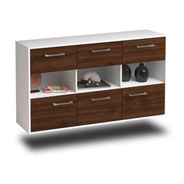 Stil.Zeit Sideboard Paterson | Korpus Weiß | Walnuss hängend mit Griffen (136x79x35cm)