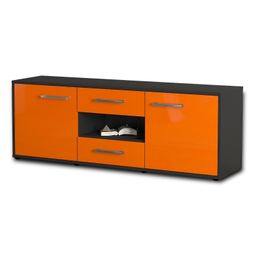 Stil.Zeit Lowboard Antonella | Korpus Anthrazit | Orange mit Griffen (136x49x35cm)