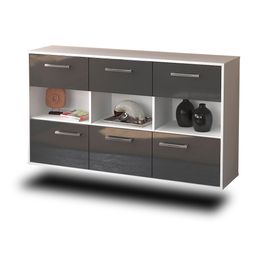 Stil.Zeit Sideboard Paterson | Korpus Weiß | Grau hängend mit Griffen (136x79x35cm)