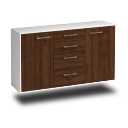 Stil.Zeit Sideboard Corona | Korpus Weiß | Walnuss hängend mit Griffen (136x79x35cm)