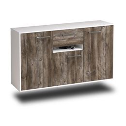 Stil.Zeit Sideboard Hampton | Korpus Weiß | Treibholz hängend mit Griffen (136x79x35cm)