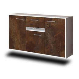 Stil.Zeit Sideboard Hampton | Korpus Weiß | Rost hängend mit Griffen (136x79x35cm)