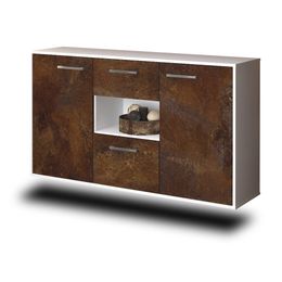 Stil.Zeit Sideboard Pasadena | Korpus Weiß | Rost hängend mit Griffen (136x79x35cm)