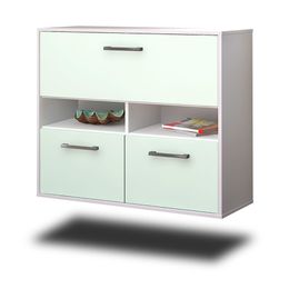 Stil.Zeit Sideboard San Bernardino | Korpus Weiß | Mint hängend mit Griffen (92x79x35cm)