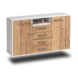 Stil.Zeit Sideboard Eugene | Korpus Weiß | Pinie hängend mit Griffen (136x79x35cm)