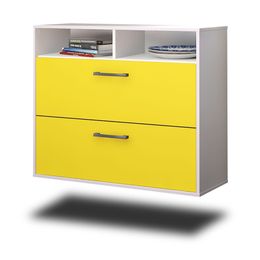 Stil.Zeit Sideboard Spring Valley | Korpus Weiß | Gelb hängend mit Griffen (92x79x35cm)