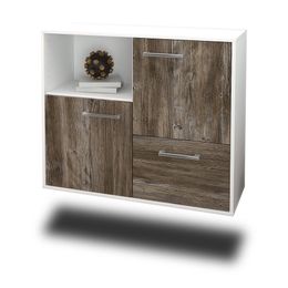 Stil.Zeit Sideboard Boise | Korpus Weiß | Treibholz hängend mit Griffen (92x79x35cm)