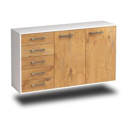 Stil.Zeit Sideboard Peoria | Korpus Weiß | Eiche hängend mit Griffen (136x79x35cm)