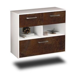 Stil.Zeit Sideboard Newport News | Korpus Weiß | Rost hängend mit Griffen (92x79x35cm)