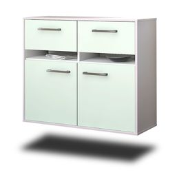 Stil.Zeit Sideboard Fort Lauderdale | Korpus Weiß | Mint hängend mit Griffen (92x79x35cm)