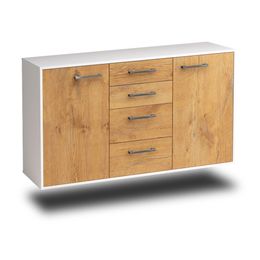 Stil.Zeit Sideboard Corona | Korpus Weiß | Eiche hängend mit Griffen (136x79x35cm)