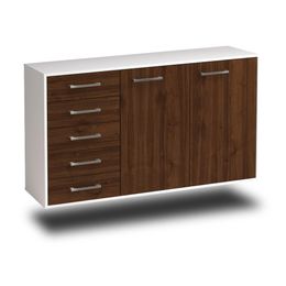 Stil.Zeit Sideboard Peoria | Korpus Weiß | Walnuss hängend mit Griffen (136x79x35cm)