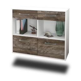 Stil.Zeit Sideboard Mobile | Korpus Weiß | Treibholz hängend mit Griffen (92x79x35cm)