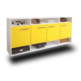 Stil.Zeit Sideboard Provo | Korpus Weiß | Gelb hängend mit Griffen (180x79x35cm)