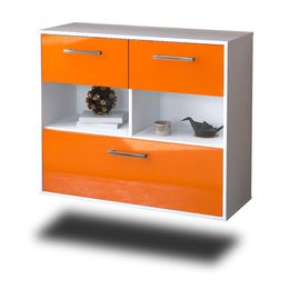 Stil.Zeit Sideboard Newport News | Korpus Weiß | Orange hängend mit Griffen (92x79x35cm)