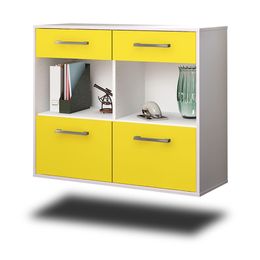 Stil.Zeit Sideboard Mobile | Korpus Weiß | Gelb hängend mit Griffen (92x79x35cm)