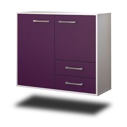 Stil.Zeit Sideboard Sunrise Manor | Korpus Weiß | Lila hängend mit Griffen (92x79x35cm)