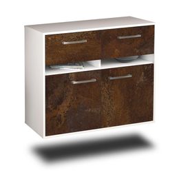 Stil.Zeit Sideboard Fort Lauderdale | Korpus Weiß | Rost hängend mit Griffen (92x79x35cm)