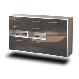 Stil.Zeit Sideboard Santa Rosa | Korpus Weiß | Grau hängend mit Griffen (136x79x35cm)