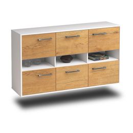 Stil.Zeit Sideboard Rockford | Korpus Weiß | Eiche hängend mit Griffen (136x79x35cm)