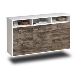 Stil.Zeit Sideboard Salem | Korpus Weiß | Treibholz hängend mit Griffen (136x79x35cm)