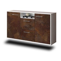 Stil.Zeit Sideboard Dayton | Korpus Weiß | Rost hängend mit Griffen (136x79x35cm)