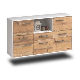 Stil.Zeit Sideboard Pomona | Korpus Weiß | Pinie hängend mit Griffen (136x79x35cm)