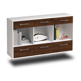 Stil.Zeit Sideboard Torrance | Korpus Weiß | Walnuss hängend mit Griffen (136x79x35cm)