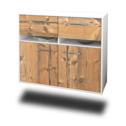 Stil.Zeit Sideboard Fort Lauderdale | Korpus Weiß | Pinie hängend mit Griffen (92x79x35cm)