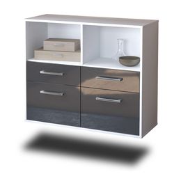 Stil.Zeit Sideboard Moreno Valley | Korpus Weiß | Grau hängend mit Griffen (92x79x35cm)