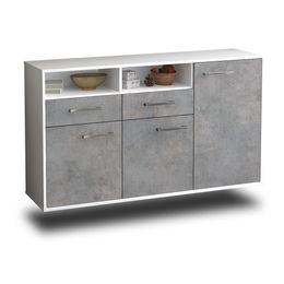 Stil.Zeit Sideboard Hollywood | Korpus Weiß | Beton hängend mit Griffen (136x79x35cm)