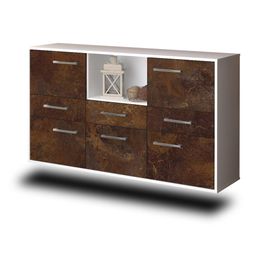 Stil.Zeit Sideboard Pomona | Korpus Weiß | Rost hängend mit Griffen (136x79x35cm)