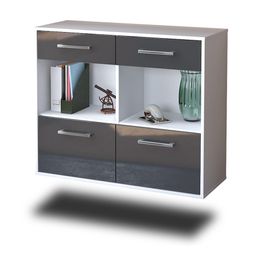 Stil.Zeit Sideboard Mobile | Korpus Weiß | Grau hängend mit Griffen (92x79x35cm)